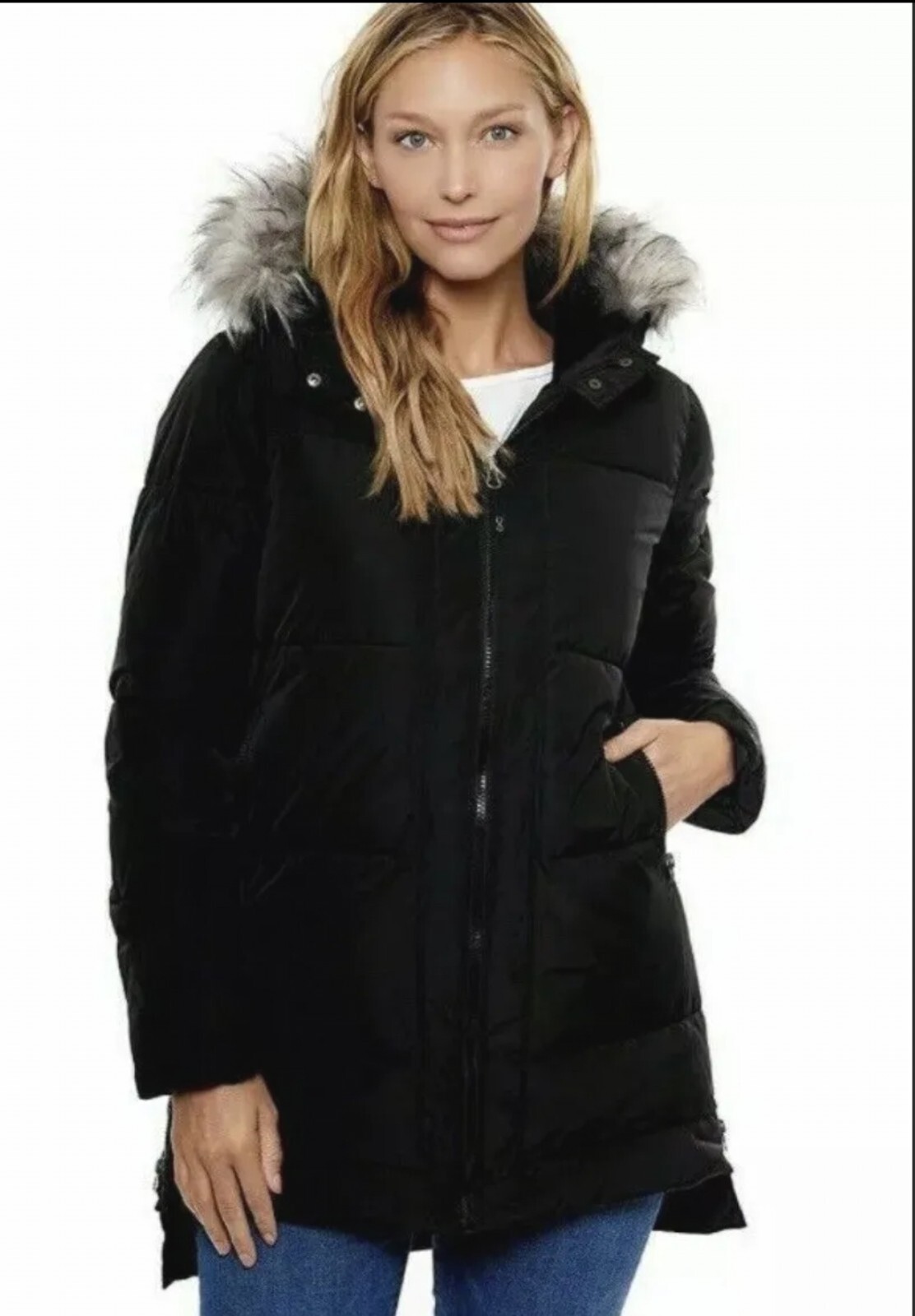 Be Boundless Ladies' Puffer Hooded Anorak Parka Faux Fur Jacket Coat ...