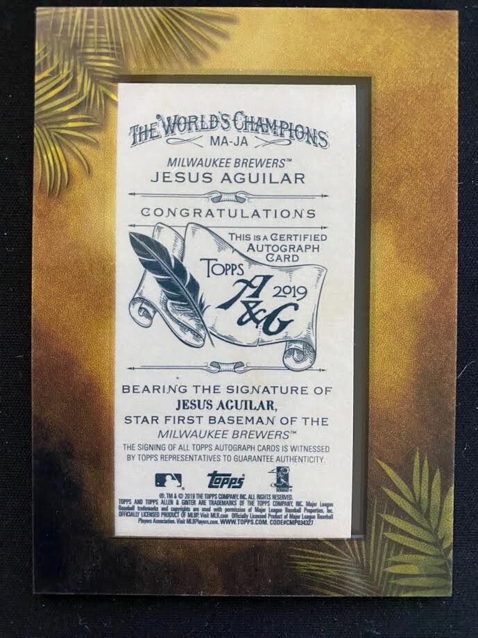 2019 Topps Allen and Ginter Framed Mini Autographs #MAJA Jesus Aguilar ...
