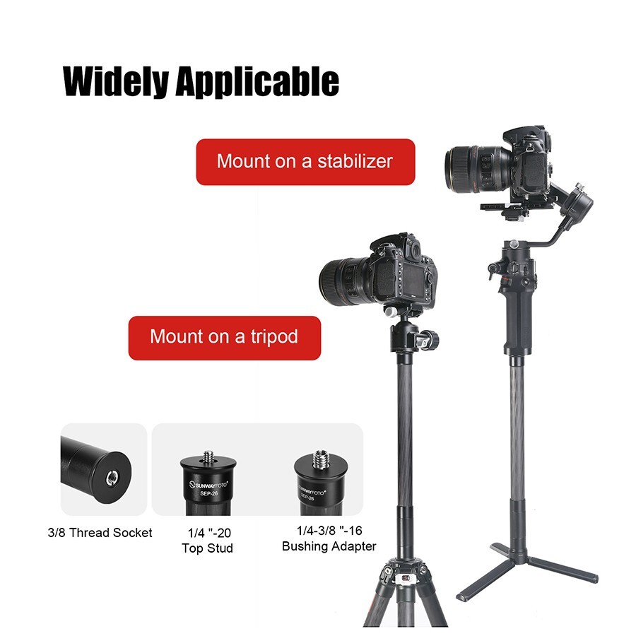 SUNWAYFOTO 63cm Gimbal Extension Pole, Rod for Tripod and Stabilizer ...