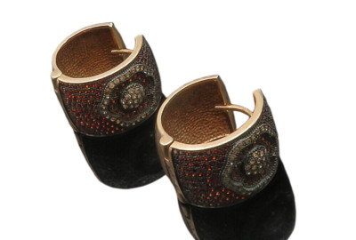 925 Silver Vintage Genuine Diamonds Rose Gold Plated Hoop Earrings ...