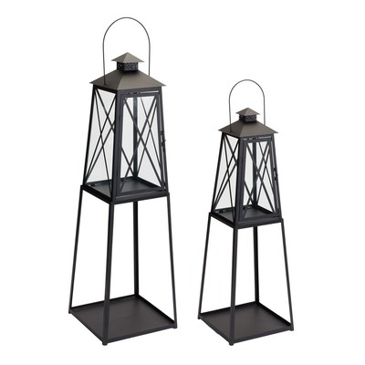 Melrose Traditional Metal Lantern/Tapered Stand, Set of 2, Black ...