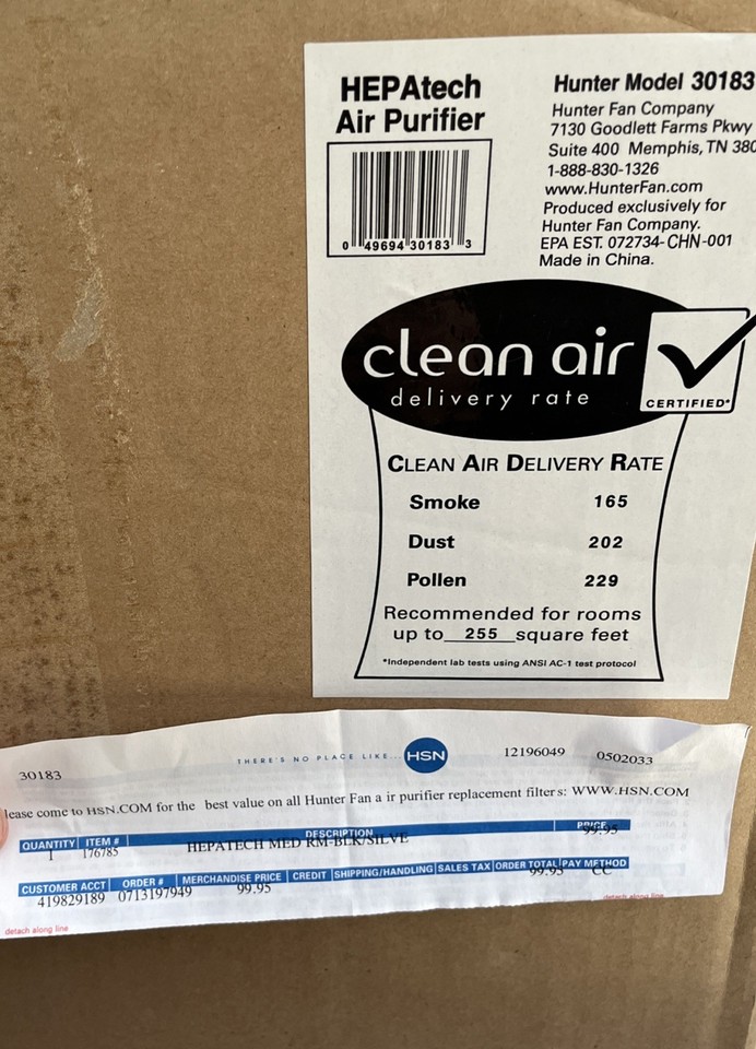 New Never Used Hunter Hepatech Air Purifier Model 30183- purchased for ...
