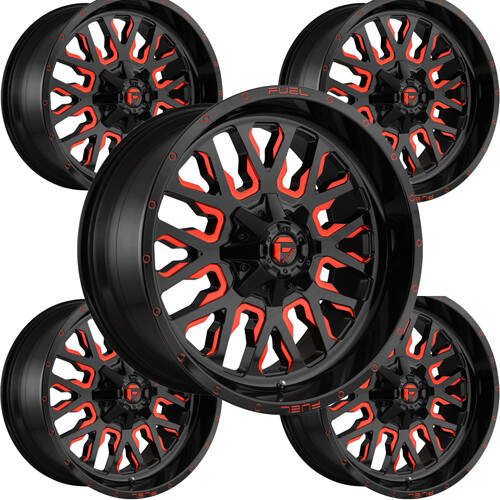 (Set-5) Fuel D612 Stroke 22x12 6x135/6x5.5" -44mm Black/Red Wheels Rims ...