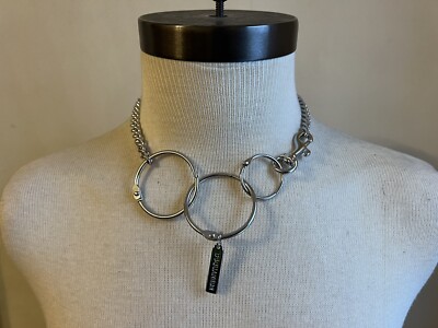 DSQUARED² RUNWAY SILVER 3 RING FLATTENED CUBAN CHAIN LOGO PLAQUE ...