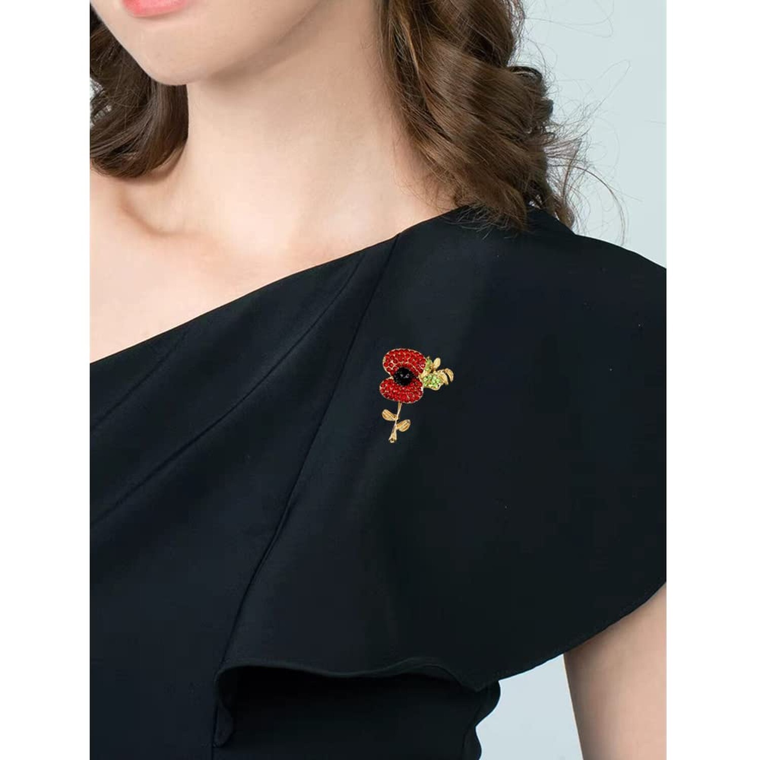 Rhinestone Poppy Flower Brooch Pin for Women Gold Plated Fashion Red ...