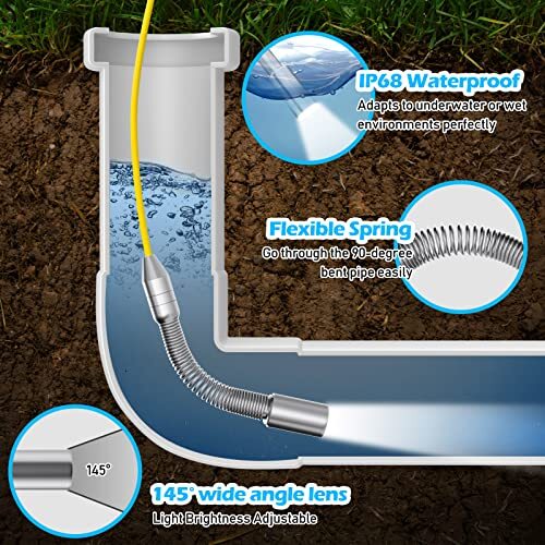 WiFi Wireless Sewer Camera, 65FT/20M, 7'' Detachable LCD 9723WF-65FT ...