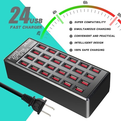 100w 24(20A) Port, USB Fast Charging Station, Travel Desktop USB Rapid ...