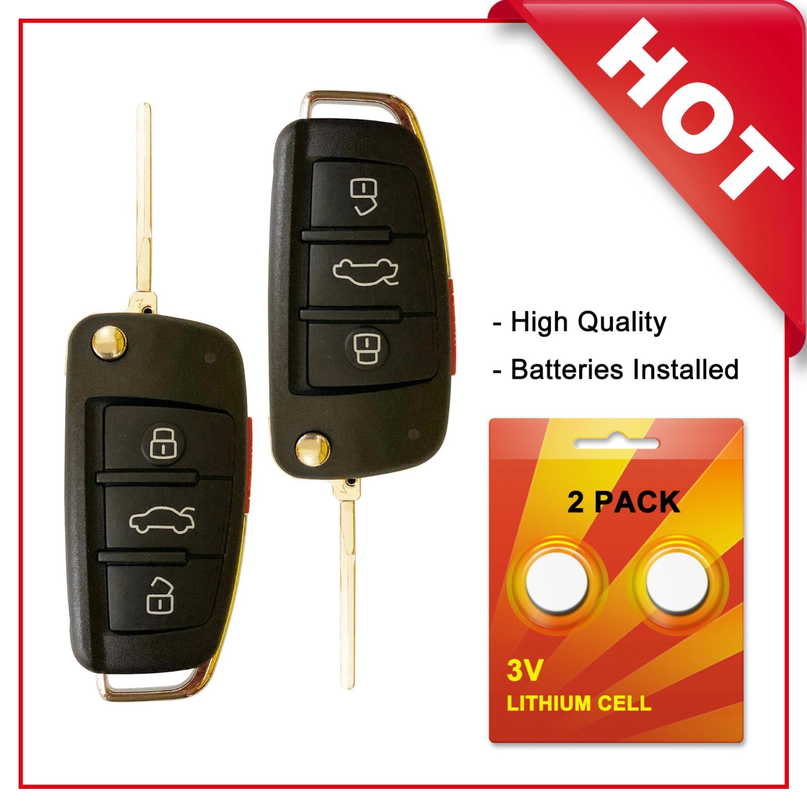 2 For Audi A1 Q3 2010 2011 2012 2013 2014 Remote Car Key Fob 8X0837220D ...