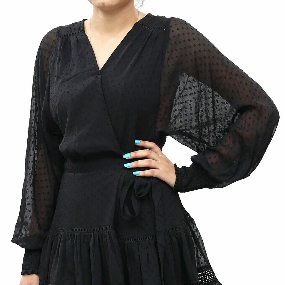 Uterque Zara Plumeti Black Coverup Wrap Dress Lace Dot Embroidered XS ...