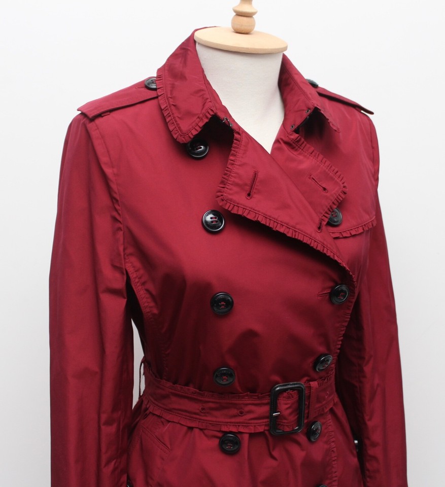 Women's BURBERRY Trench Coat Long Double Breasted Red RARE UK10 US8 | eBay