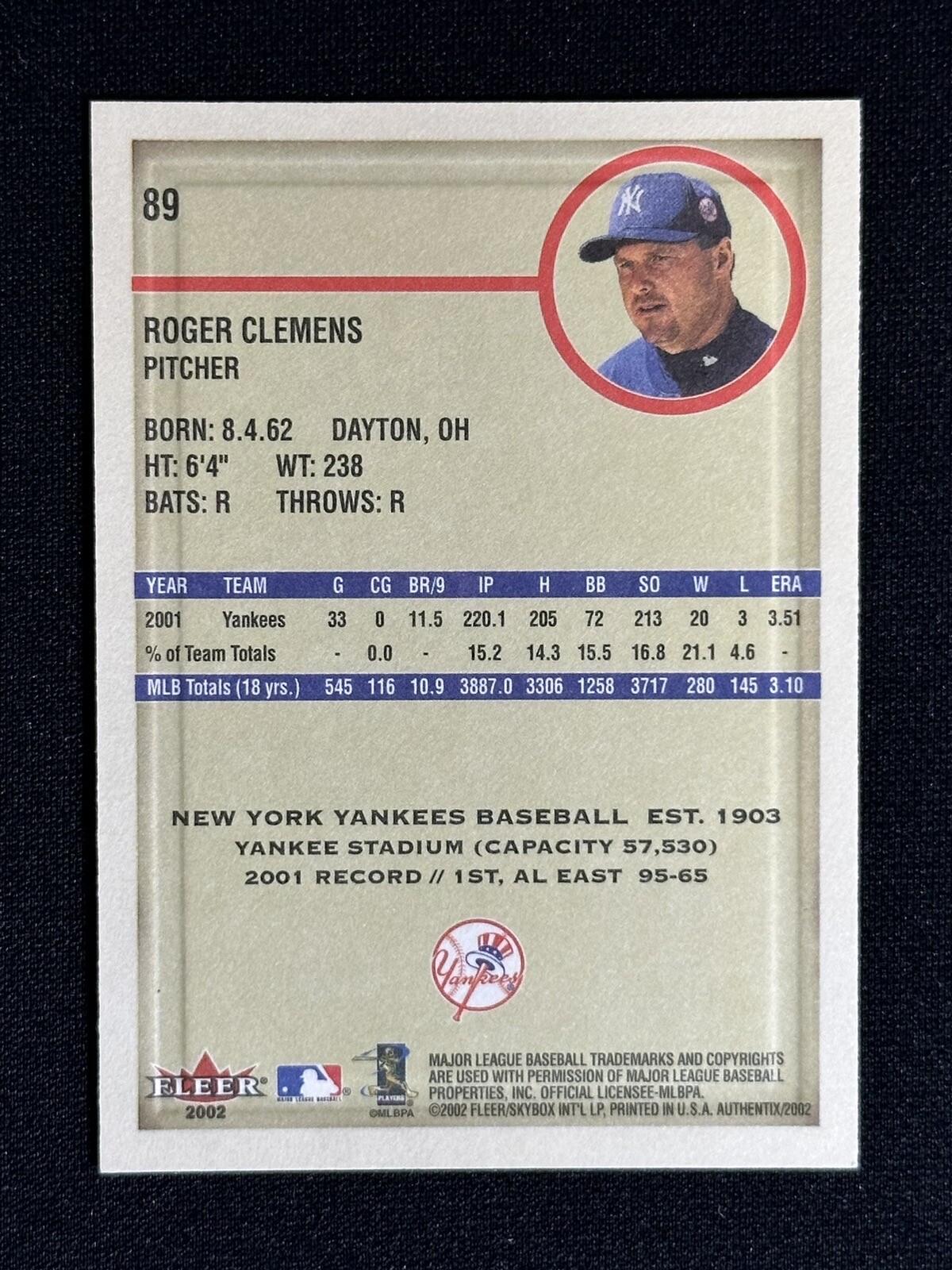 2002 Fleer Authentix - #89 Roger Clemens for sale online | eBay