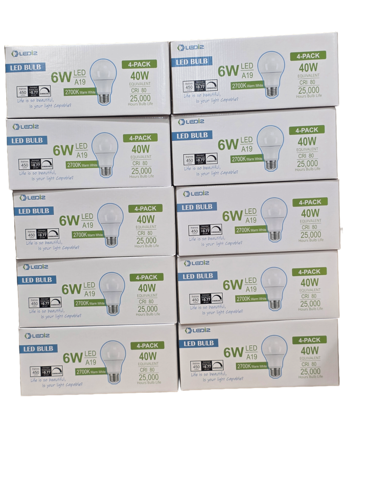 40 Pack | LEDI2 A19 6W=40W Equivalent LED Bulbs | 2700K | 40 Pack | eBay