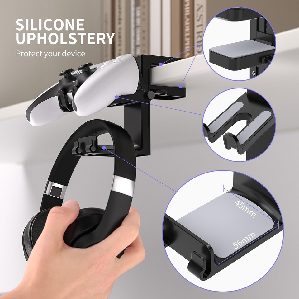 Adjustable Headphone Stand Desk-Sided Clamp Headphone Hanger with ...