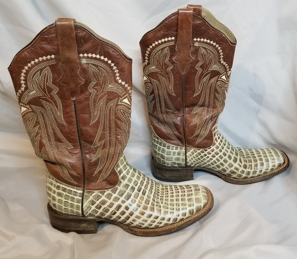 Roper Exotic Caiman Crocodile Print Cowboy Boots 7.5 Brown Square Toe ...