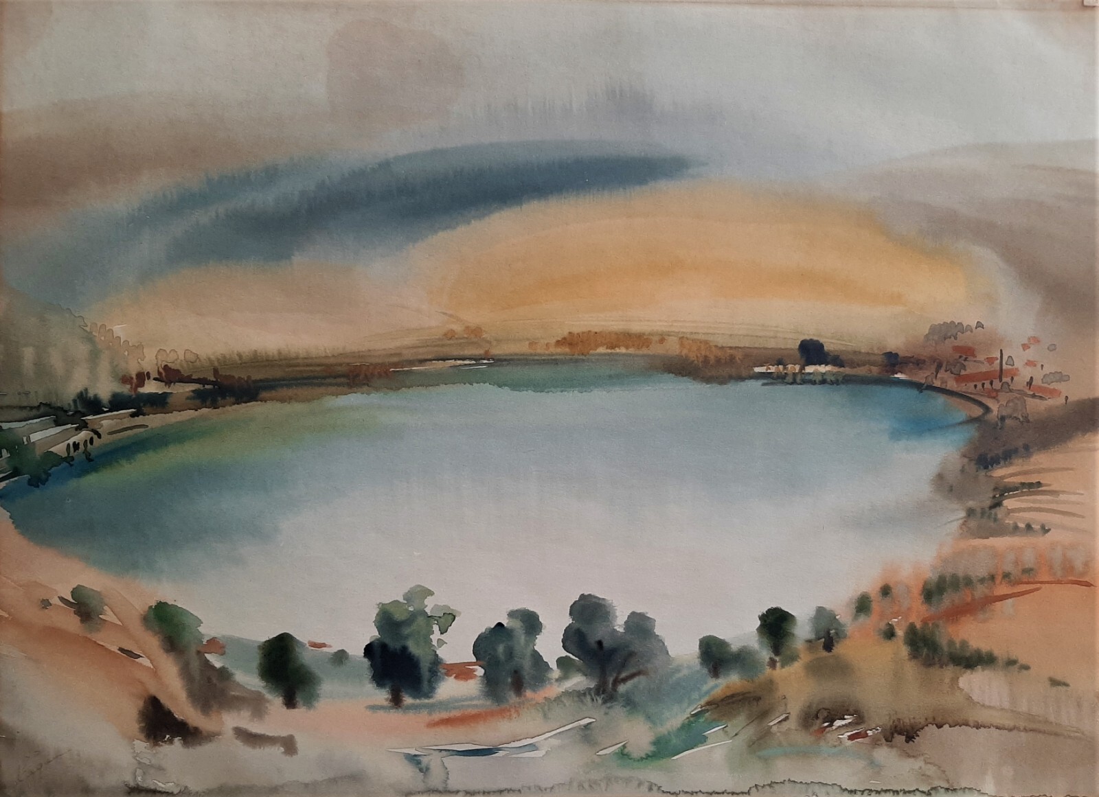 MOSHE KAGAN (1922-2016) , Water Color on Paper ,Sea of Galilee ,Signed ...