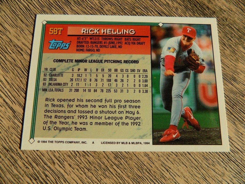 1994 TOPPS TRADED #58 RICK HELLING PHILADELPHIA PHILLIES SIGNED ...