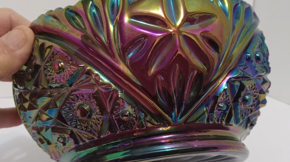 Vintage LE Smith CARNIVAL GLASS BOWL AMETHYST ~ HOBSTAR & DAISY ...