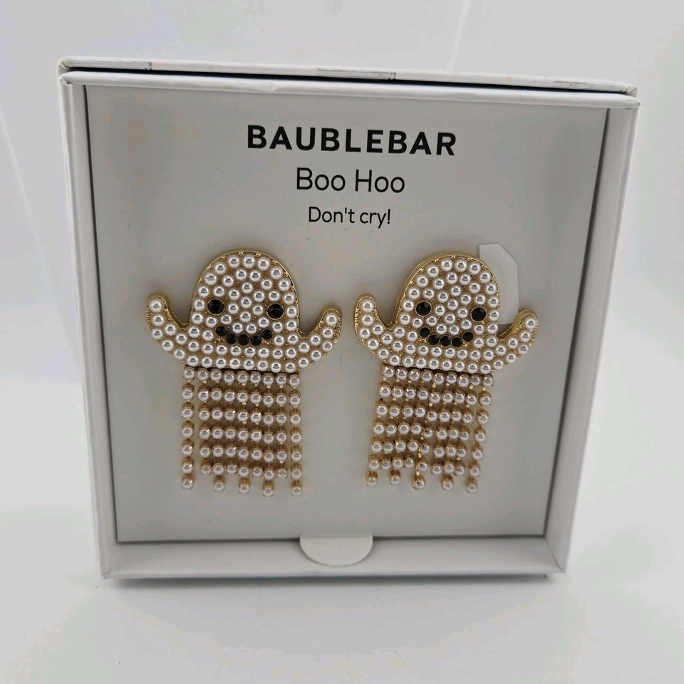 BaubleBar Boo Hoo Don’t Cry Dancing Ghost Pearl Halloween Earrings NIB ...
