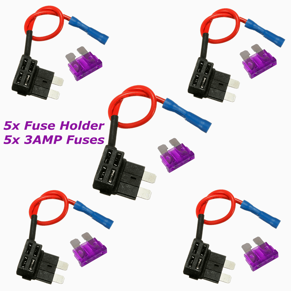 5 Sets Medium Standard Blade Fuse Holders With 3AMP 3A Standard Blade ...