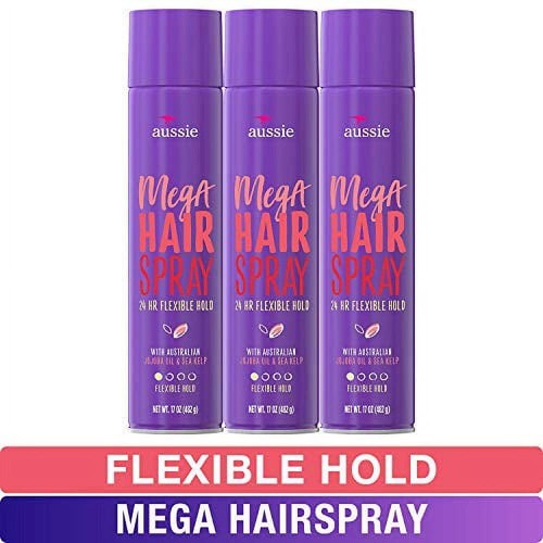 Aussie Mega Hairspray, with Jojoba Oil and Sea Kelp, Flexible Hold, 17 ...