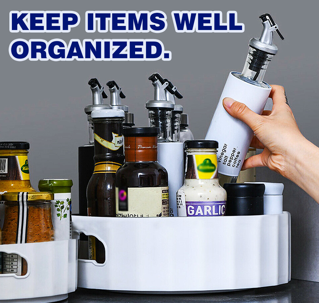 Kitchen Rotating Spice Condiment Storage Rack Bathroom Swivel Tray ...