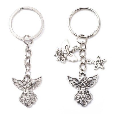 Stylish Angel Wing Keychain Silver Metal Pendant for Auto Keys Phone ...