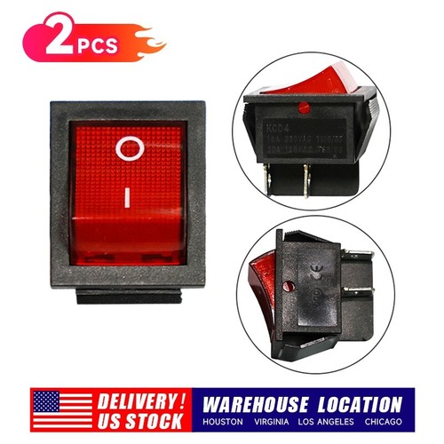 2x On Off Red Light Rocker Switch DPST 250V AC 16 AMP 125V 20A 4 lug ...
