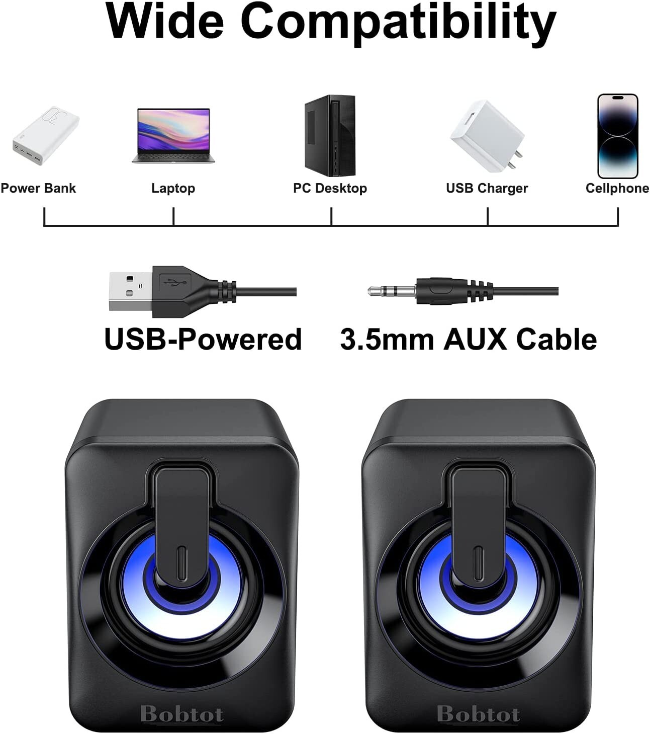 Computer Speaker USB Powered Bluetooth Desk Subwoofer Game Speakers ...