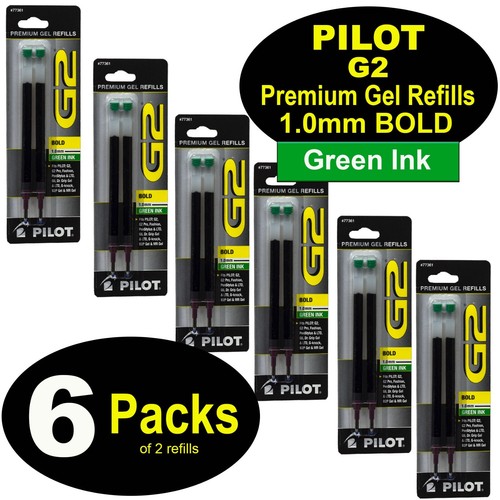 Pilot 77361 G2 Refills, 1.0mm Bold Point, Green Gel Ink, 6 Packs of 2 ...
