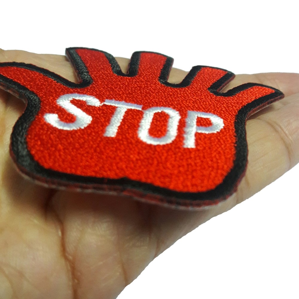 Red Hand Stop Symbol Iron On Embroidered Applique Patch w/ Red & White ...
