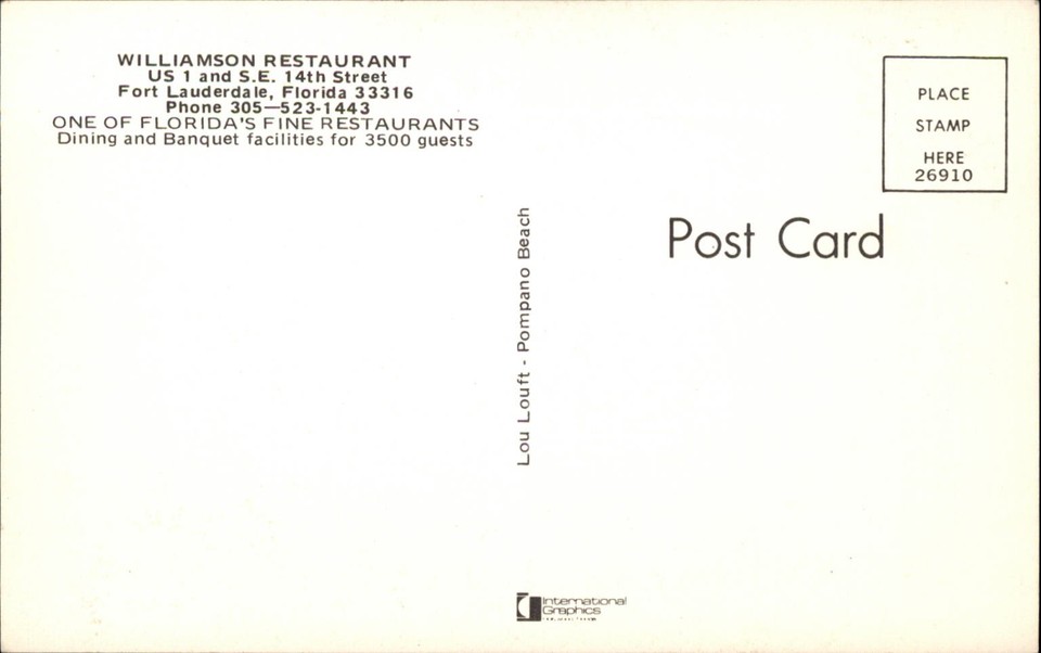 Williamson Restaurant Fort Lauderdale Florida vintage postcard k237 | eBay