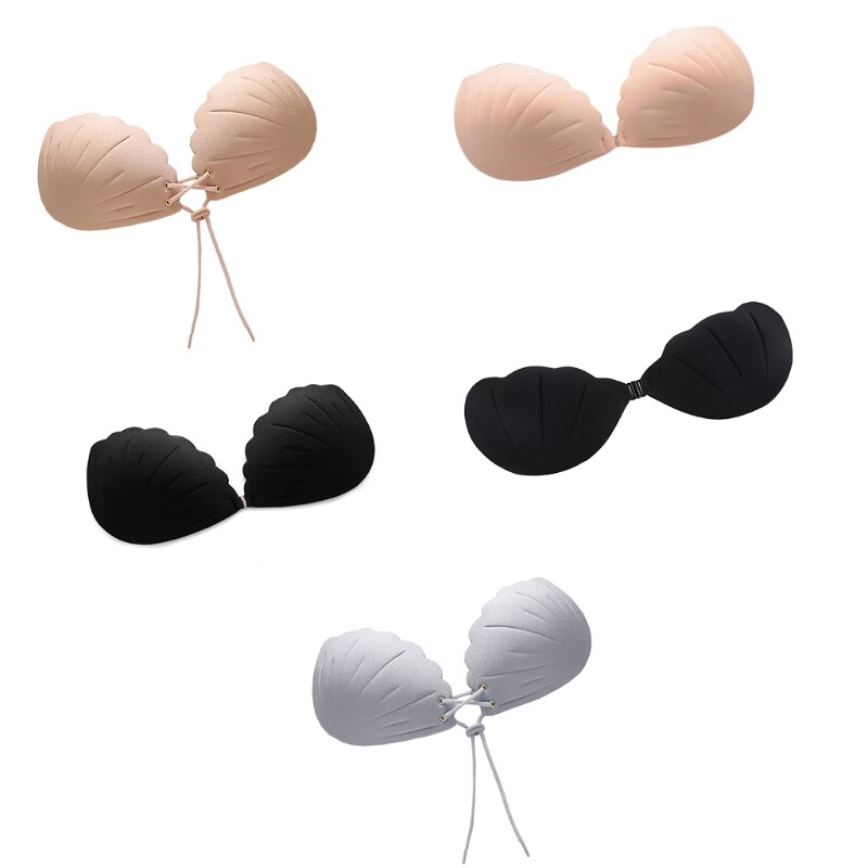 Women Shell-Shaped Nipple Cover Strapless Invisible Silicone Bra Breast ...