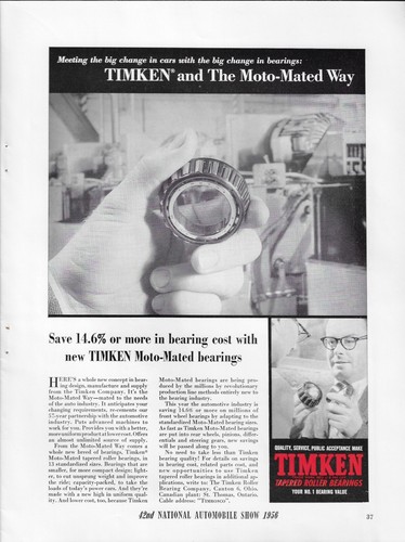 1956 Timken Tapered Roller Bearings Moto-Mated Way Quality Vintage ...