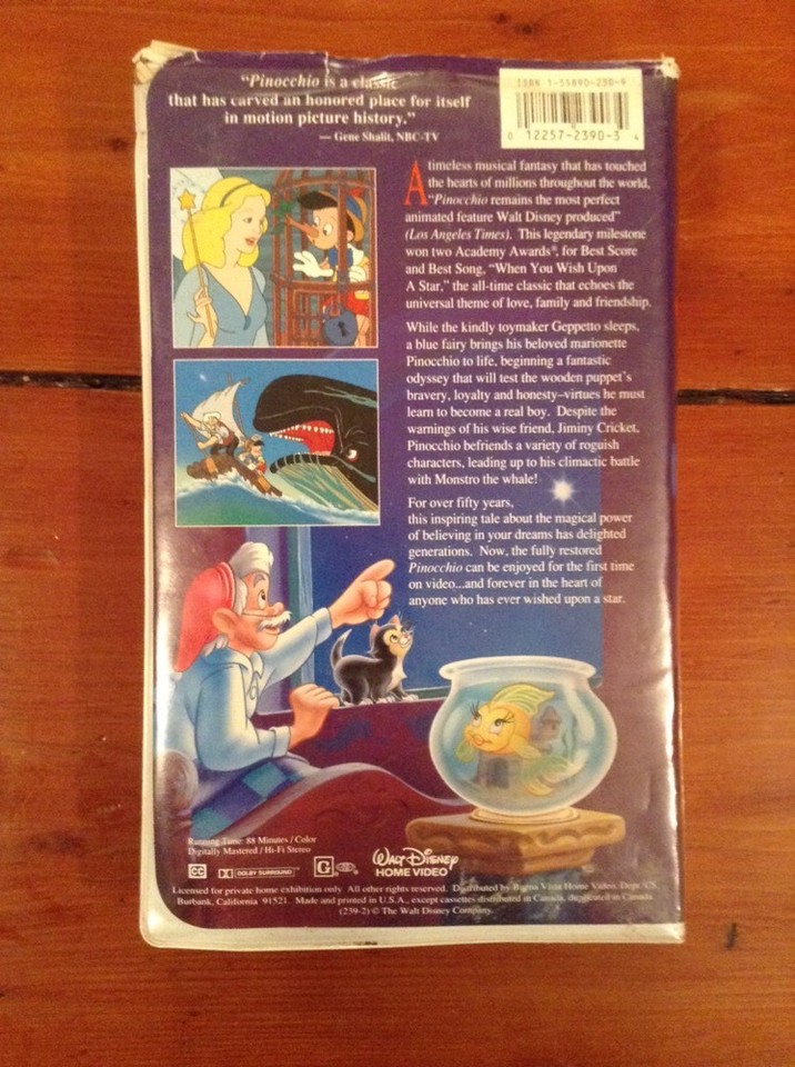Vintage Walt Disney Masterpiece PINOCCHIO / VHS TAPE / Restored Copy | eBay