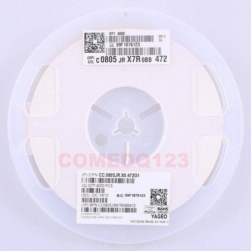 200PCS 0805 4.7nF 100V X7R ±5% CC0805JRX7R0BB472 Ceramic Capacitor MLCC ...