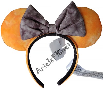 Disney Parks Happy Halloween Orange Acid Wash Minnie Mouse Ear Headband ...