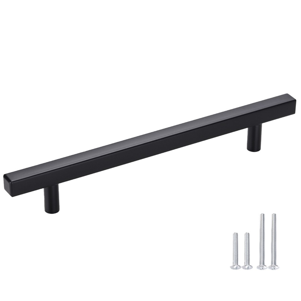 1-50X Modern Matte Black Square T Bar Handle Pull Kitchen/Bath Cabinet ...