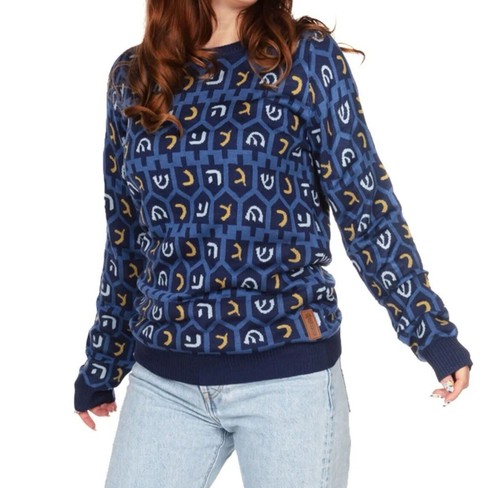 Tipsy Elves Hanukkah Dreidel Motif Sweater Women’s Medium Blue Yellow ...