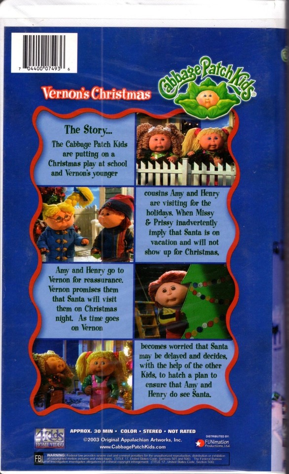 CABBAGE PATCH KIDS Christmas VHS Vernon's Stop-Action The First Cartoon ...