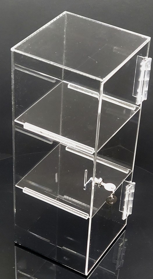 T'z Tagz Clear Acrylic Display Case Removable 2 Shelf Locking Showcase ...