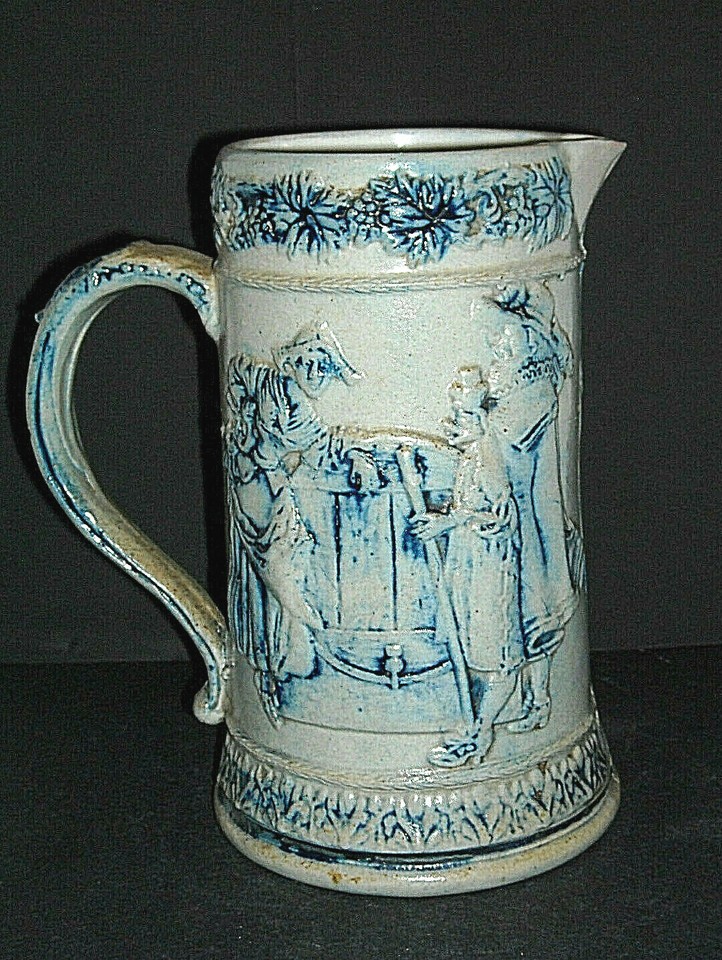 Early (1890 - 1906) Whites Utica Stoneware Pitcher Blue & Grey Flemish ...