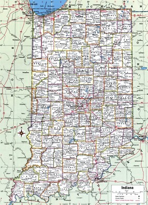 INDIANA COUNTIES ROAD MAP IN GLOSSY POSTER PICTURE PHOTO PRINT BANNER ...