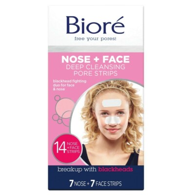 Bioré Nose + Face Deep Cleansing Pore Strips 14 Pack Combo Blackheads ...