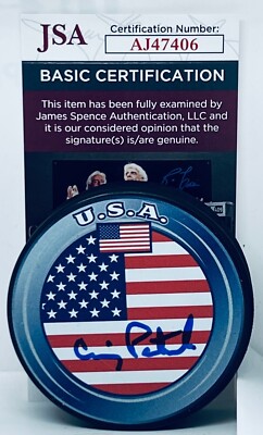 Craig Patrick 1980 Miracle On Ice signed Team USA Flag Puck autographed ...