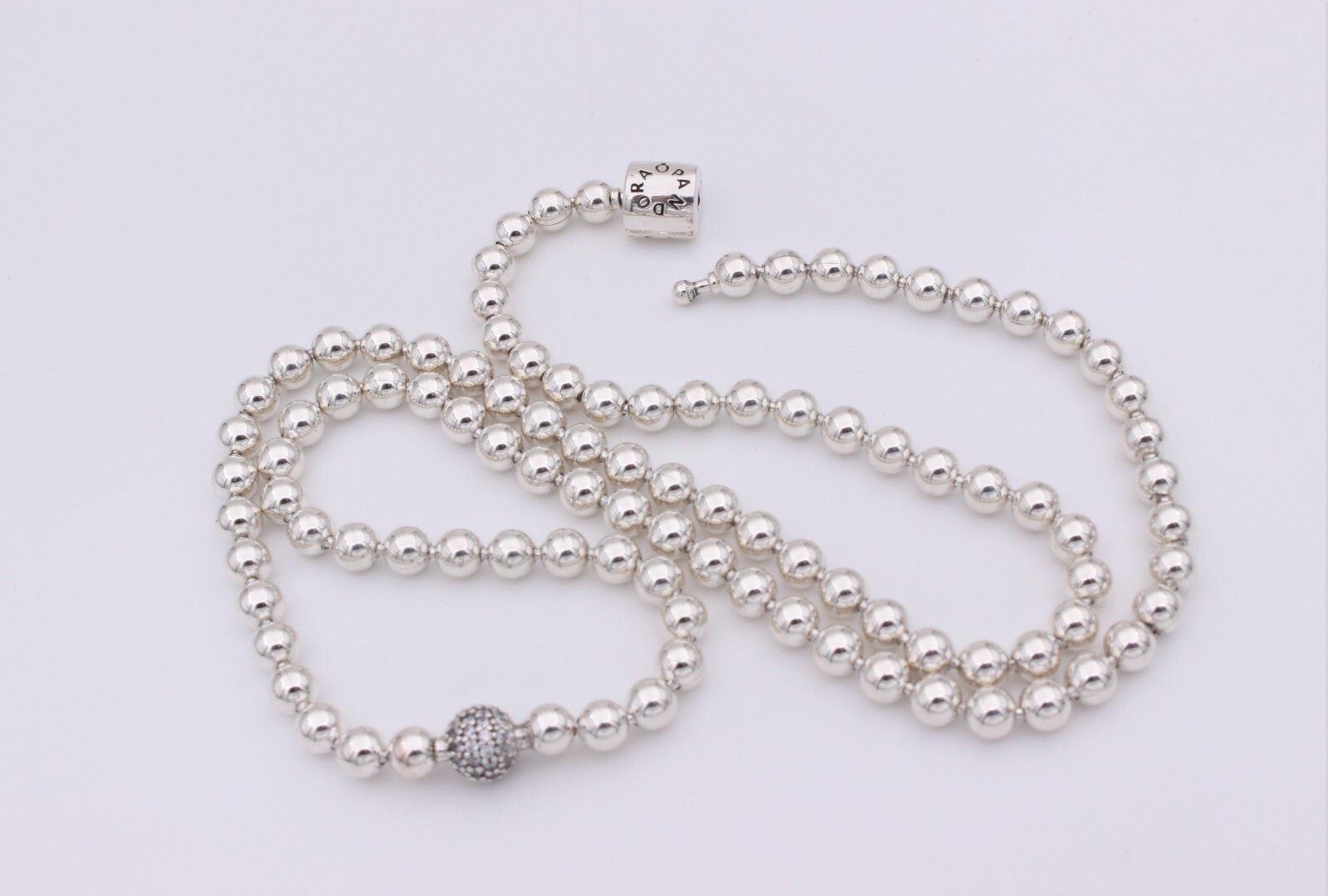 New Genuine PANDORA Beads & Pave Silver Necklace 17.7" w/ BOX | eBay