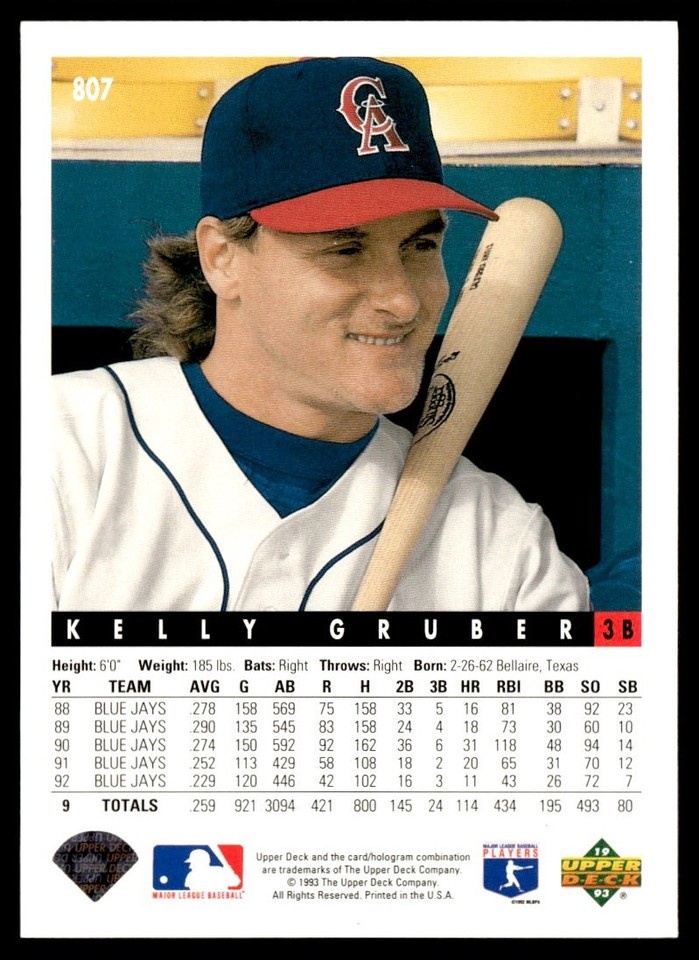 1993 Upper Deck Kelly Gruber California Angels #807 | eBay