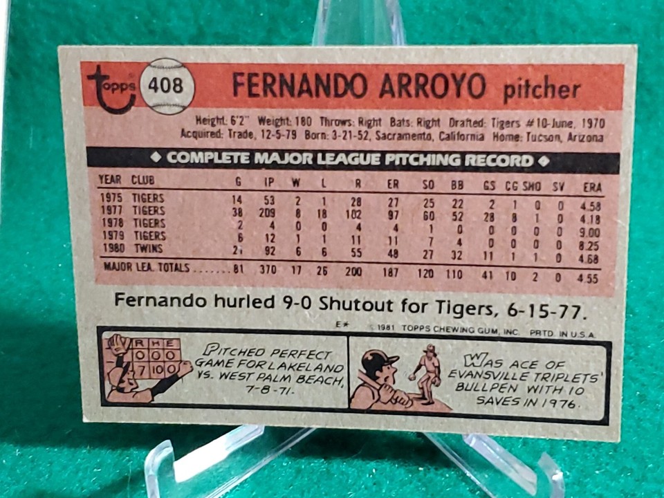 1981 Topps Fernando Arroyo Minnesota Twins #408 | eBay