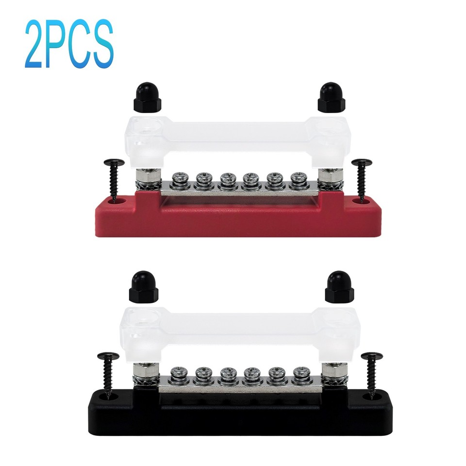 2x 6 Terminal Power Block Bus Bar Cover 12V Electrical Distribution Bus ...