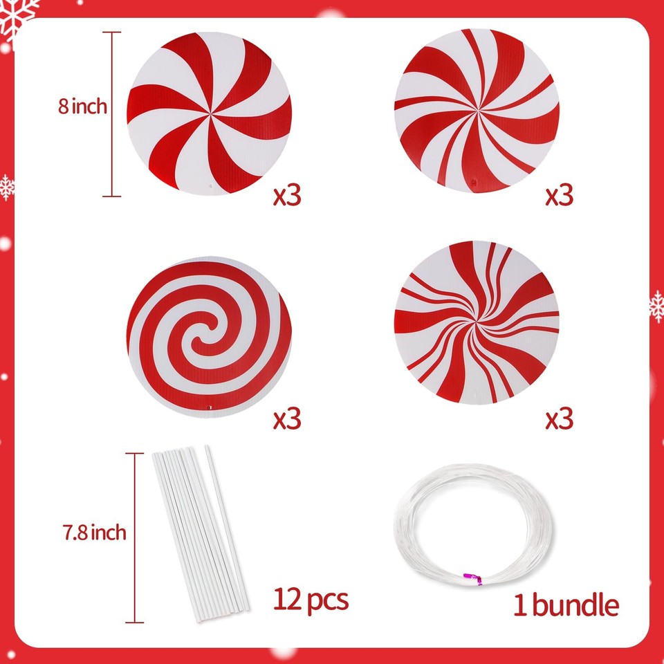12 PCS Candy Cane Christmas Decorations,8 in Large Double Sided ...