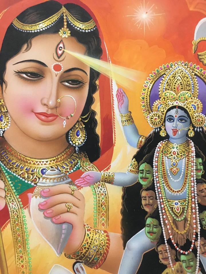 India LARGE Calendar Art Painting KALI & SHIVA PARVATI 22in x 23.50in ...